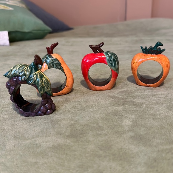 Dining | Vintage Wood Fruit Shaped Napkin Rings | Poshmark